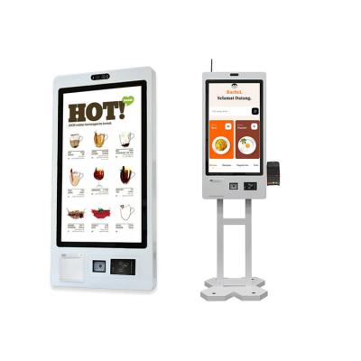 China 27 inch bill printing QR code scanner cafeteria ordering kiosk custom logo for sale