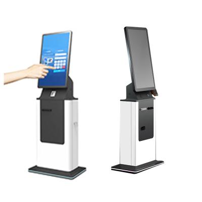 China 27 32.Inch Payment Terminal Floor Stand Self Service Touch Screen Passport Scanner Ticket Printer Hotel Check in Payment Kiosk for sale