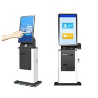 China 27/32 Inch Hotel Hospital Check Self Service Card Dispenser Passport Scanner Ticket Printer Cash Acceptor Payment Kiosk SDK for sale