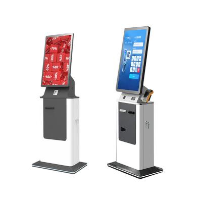 China 27 32 Inch Hotel Check in Touch Screen Self Payment Kiosk Card Dispenser Bill Cash Acceptor Queuing Hospital Kiosk for sale