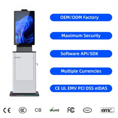 China 27 32 Inch Capacitive Touch Screen Smart Self Service Hotel Check-In Kiosk Card Dispenser Passport Scanner Cash Payment SDK for sale