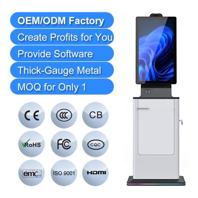 China 27'' 32'' Indoor Card Dispenser Ticket Printer Kiosk Self Check in Out Kiosk Hotel Self Service Cash Payment Kiosk Terminal for sale