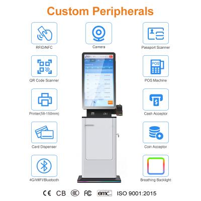China OEM ODM Auto Pay Self Parking Station Hotel Airport Automated Check in Self Card Dispenser Ticket Printer Payment Kiosk Machine for sale
