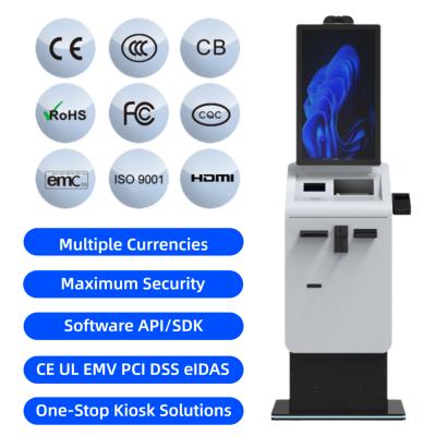 China Customized Self Service Currency Exchange Cash Coin Payment Kiosk QR Barcode Scanner A4 Receipt Printer SDK CE FCC Certification for sale