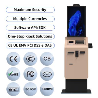 China Self Service Checkout Payment Kiosk Currency Exchange Cash Coin Recycler Capacitive Touch Screen SDK Enabled Floor Standing for sale