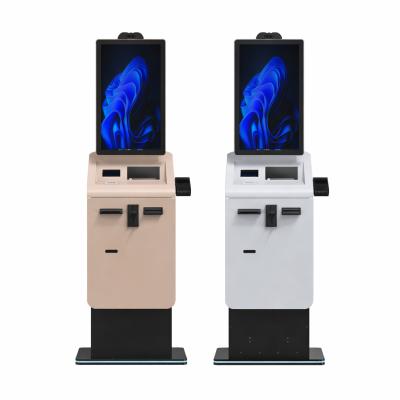 China 27 32 Inch Touch Screen Self Service Payment Kiosk with Passport Scanner Card Dispenser Cash Coin Recycler SDK Enabled for sale