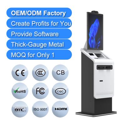 China Self Service Payment Terminal Self Check Out Cash Recycler and Ticket Printer Cash Dispenser LCD Touch Screen Payment Kiosk for sale