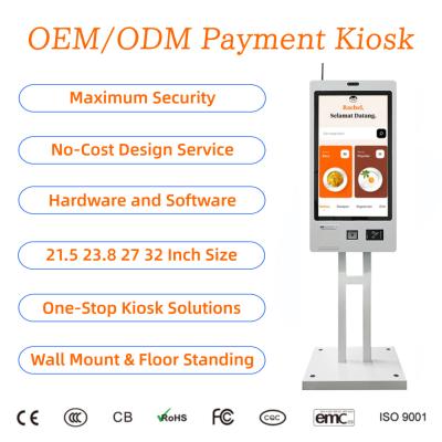 China Wall Mount Touch Screen Self Service Ordering Kiosk Restaurant Credit Card QR Code Scanner Thermal Ticket Printer Payment Kiosk for sale