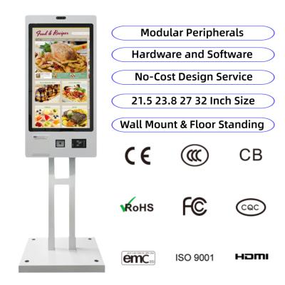 China Wall Mounted Self Service Order Checkout Payment Kiosk Android SDK Touch Screen Receipt Printer Facial Recognition Metal Case for sale
