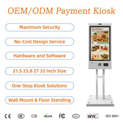 China 21.5 27 32.Inch Self Service Touch Screen Payment Terminal Wall Mounted QR Scanner Ticket Printer Ordering Payment Kiosk for sale