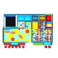 China Kids Theme Park Plastic Playground with Small Size Slide Net and Trampoline Element Playground Equipment in Indoor Playground for sale
