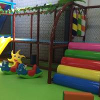 China Kids Theme Park Plastic Playground with Small Size Slide Net and Trampoline Element Playground Equipment in Indoor Playground for sale