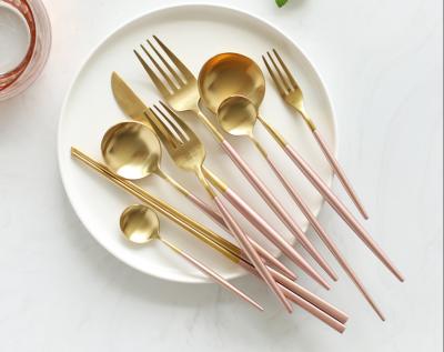 China NC099 Hotel Pink and gold color Cutlery Set Stainless steel flatware /le posate talheres for sale