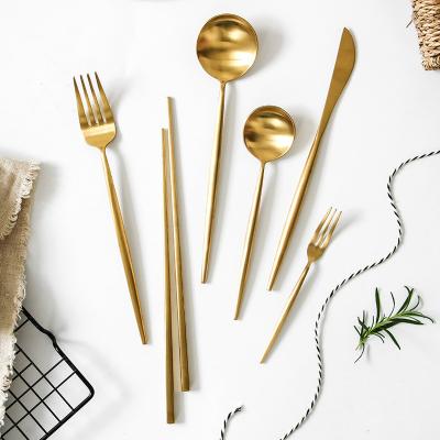 China NC099 Matte Gold Stainless Steel Flatware Hotel Tableware Dinnerware le posate Brushing for sale