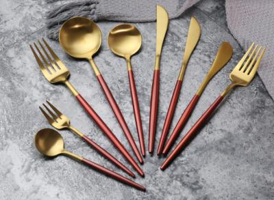 China Hot Sale NC099 Red And gold Stainless Steel Cutlery Set  LFGB FDA Flatware whole series for sale