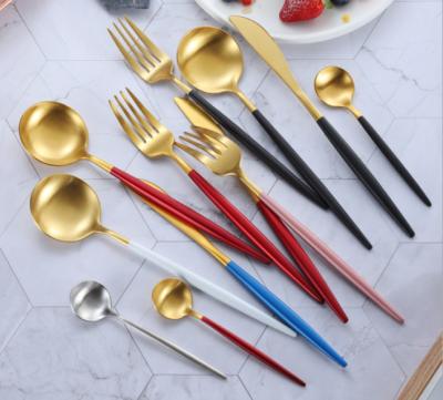 China Elegant Stainless Steel Cutlery Flatware Set Dinnerware Knife Fork Spoon Colorful for sale