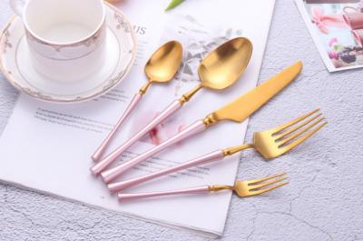 China NEWTO High Quality Heavy Stainless steel flatware set Pink and Gold Color Cutlery for sale