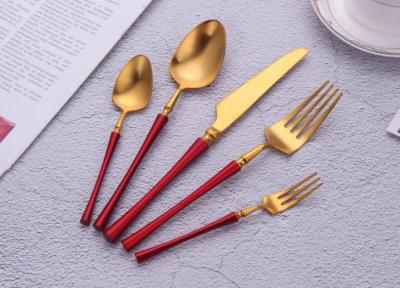 China New Forged Heavy Cutlery Set Stainless Steel Flatware China Red Color NC021 for sale