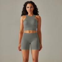 China Seamless back solid color high waisted tight jacquard back bra vest yoga pants suit for sale