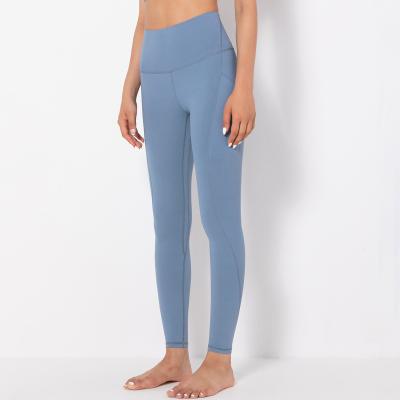 China Skin-friendly new style naked sense of hair yoga pants without embarrassment line high waist hip stretch fitness exercis for sale