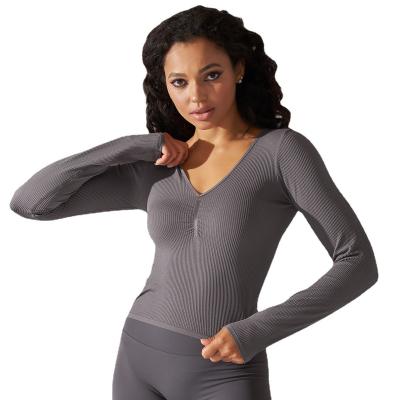 China Seamless knitting sports thread tight solid color breathable short-sleeved running fitness yoga top woman for sale
