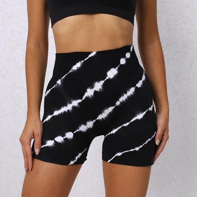 China Seamless tie-dye abdominal lifting hip yoga shorts summer fitness running shorts elastic European and n peach buttocks for sale