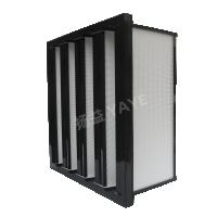 China 12 Pleats V Bank Air Filter Fiberglass HVAC Panel Filter With Galvanized Steel Frame for sale