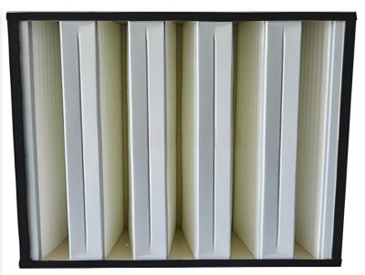 China Large Air Volume V Bank Air Filter 4 Pack Galvanized Frame HEPA Filters Easy Installation for sale