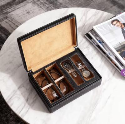 China 4 Slot PU Leather Watch Glasses Storage Box Organizer Magnetic Closure Crocodile Texture for sale
