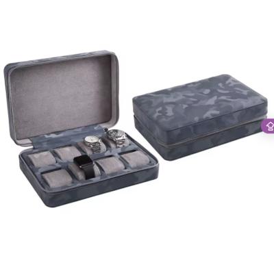 China Luxury 8 Slots Watch Protection Case Camouflage PU Leather Storage Box Custom Brand for sale