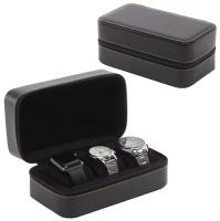 China Portable Mens Luxury Watch Box 3 Slot PU Leather Case Gift Box with Velvet Lining for sale