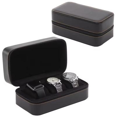 China Portable Mens Luxury Watch Box 3 Slot PU Leather Case Gift Box with Velvet Lining for sale