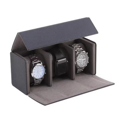 China Luxury Handmade 3 Slots PU Leather Watch Box with Velvet Lining OEM ODM Custom Logo for sale
