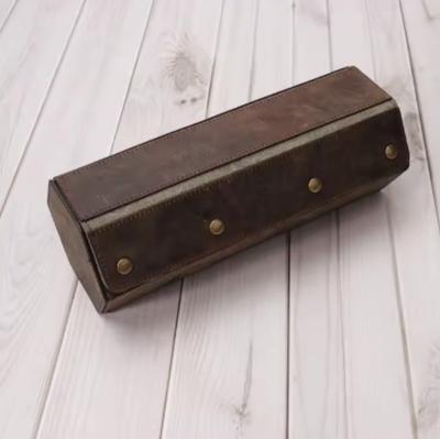 China Luxury Handmade Travel Genuine Leather 3 Slots Hexagon Watch Roll Storage Case Box for sale