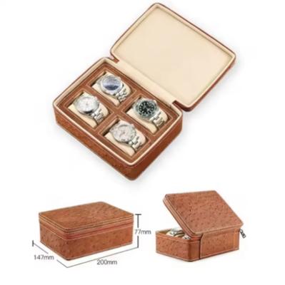 China Custom Logo Leather Watch Boxes 4 Slots Ostrich Pattern Leather Case For 4 Watches for sale