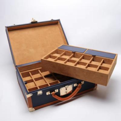 China Custom Color Handmade Leather Watch Box Luxury High End Leather Watch Briefcase Box for sale