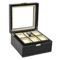 China Handmade PU Leather Watch Display Box 2 Layer 6 Grids Customized Size for sale