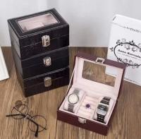 China Crocodile PU Leather Watch Boxes For Two Watches Custom Design Dustproof for sale