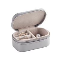 China Mini Jewelry Box Handmade Costume PU Leather Travel Zipper Women Ring Box with Logo for sale