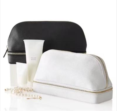 China Leather Zipper Mirror Makeup Brush Cosmetic Storage Travel Jewelry Organizer Gift Bag for sale