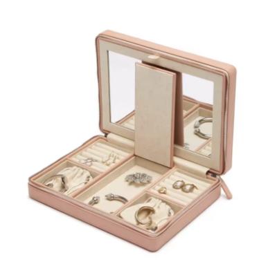 China OEM Luxury Large Leather Jewelry Case With Mirror Pouch Bag Packaging Gift Display for sale
