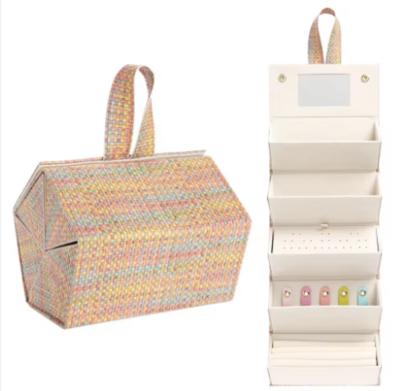 China Customized Handmade Leather Jewelry Boxes Jewellery Storage Hexagon Fold Up Organizer for sale