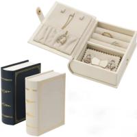 China Luxury Leather Travel Jewelry Case Portable Travel Book Shape Jewelry Packaging Box for sale