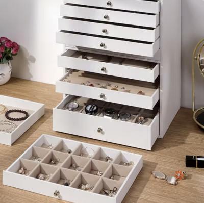 China Custom PU Leather Jewelry Organizer Large 10 Layer Jewellery Storage Tray With Drawer for sale