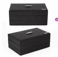 China Black Color 24 Slot PU Leather Jewelry Boxes Stackable Necklace Display Trays Handmade for sale