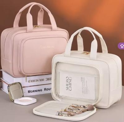 China Portable PU Leather Beauty Vanity Cases Makeup Bag Organizer Large Capacity OEM Logo for sale