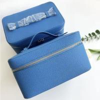 China Blue Color Pu Pebble Leather Cosmetic Travel Case Unisex Custom Logo With Soft Handle for sale