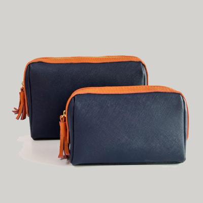 China Pu Saffiano Leather Cosmetic Cases Custom Size Zipper Travel Toiletry Pouch Case for sale
