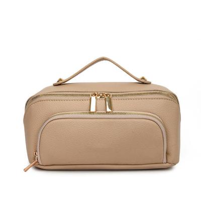 China Custom Size Womens Leather Cosmetic Bag Zipper Closure PU Pebble Leather Toiletry Bag for sale
