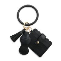 China Custom Fashion Leather Card Holders Round Keyring Bangle Wristlet Leather Wallet for sale